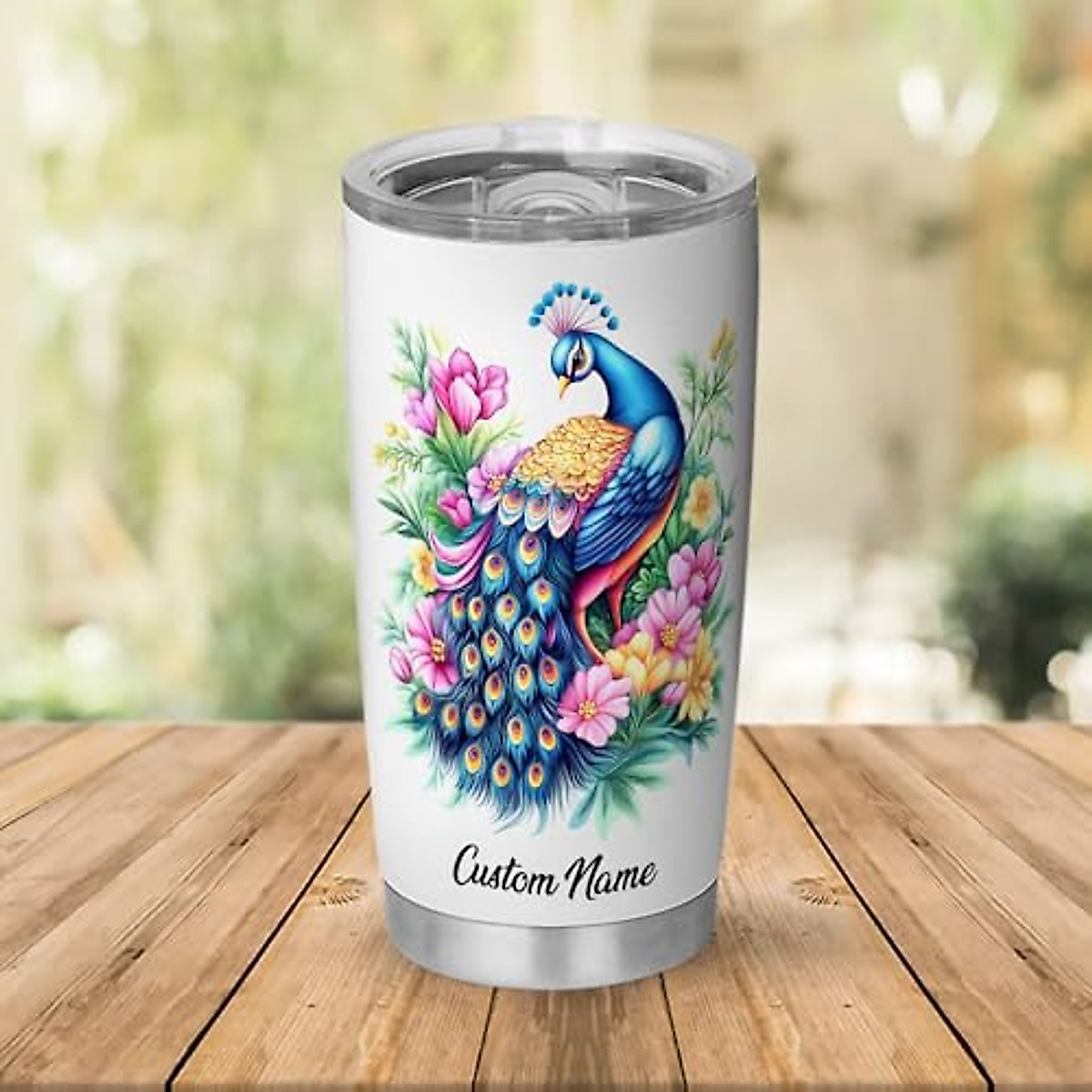 Peacock Gifts, Personalized Tumbler with Peacock Animal’s Name – Custom Cup for Animal Lovers, Gift for Women, Men, Boys, Girls, Gift for Birthdays & Christmas, 20oz Steel Coffee Cup Z94dMV