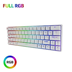 Ractous RTK63P 60% Mechanical Gaming Keyboard RGB Backlit PBT keycaps 63key Ultra-Compact Wired Keyboard Programmable for PC/Mac Gamers,Hot-Swappable Optical Red Switch (White)