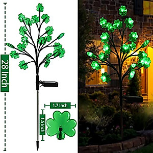 2 Packs Solar St Patricks Day Decorations Shamrock Stake Lights, Waterproof Outdoor St Patricks Day Lights, Lucky Green St Patricks Day Decor Shamrock Lights for Yard Garden Pathway Irish Decorations