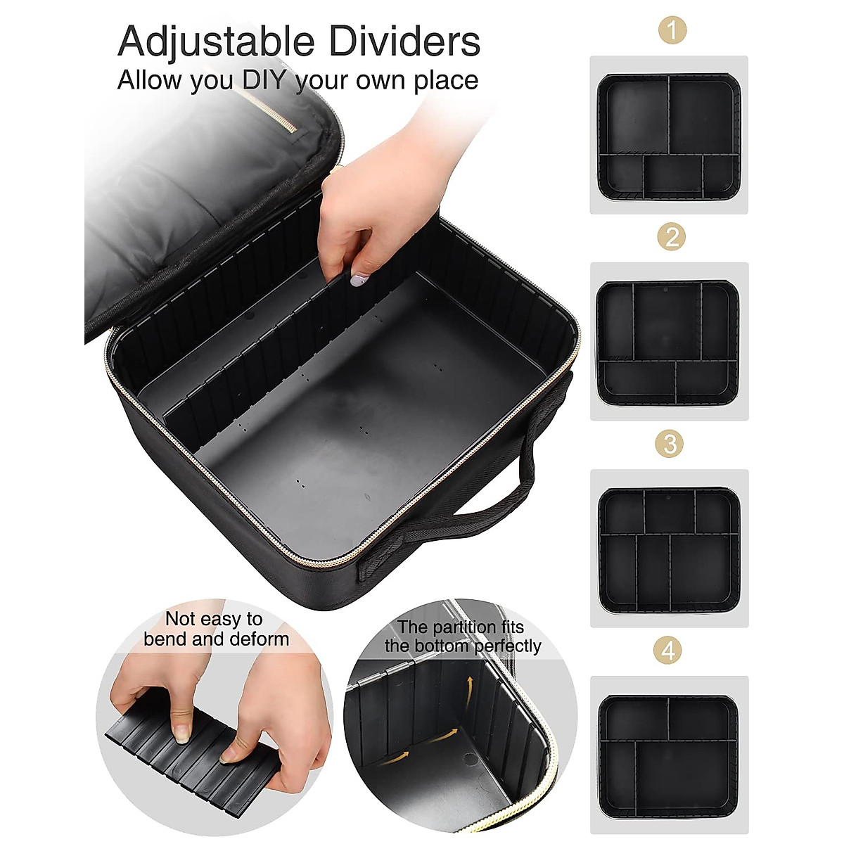 MONSTINA Makeup Train Cases, Professional Travel Makeup Bag, Portable Organizer Storage Bag for Cosmetics Makeup Brushes Toiletry Travel Accessories Black Small