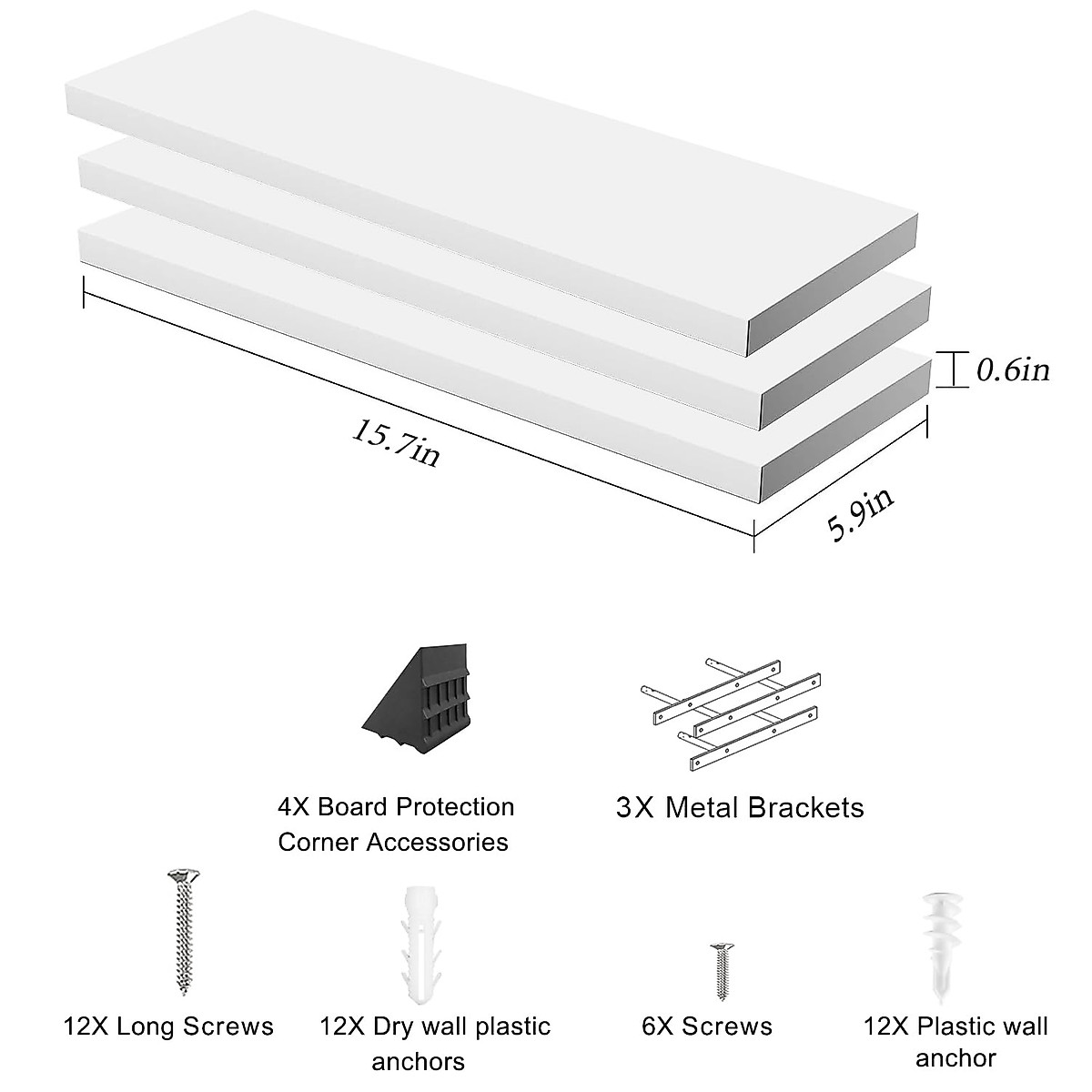 GATIHOK Floating Shelves for Wall, White Wall Shelves Display Shelf for Home Decor, Wooden Storage Floating Shelf with Invisible Brackets for Livingroom Bedroom Kitchen Home, 3Pack