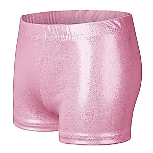 SEAUR - Girls Dance Shorts Shiny Metallic Ballet Dance Shorts Athletic Gymnastics Short Kids Hot Pants for Ages 3-12 - Pink