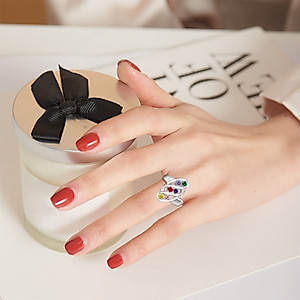 ORFANDE Personalized Mothers Ring with 1-7 Simulated Birthstones Custom Birthstone Ring for Women Engraved Birthstone Ring for Mother Grandma