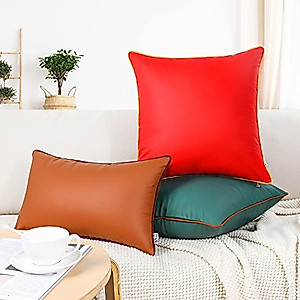 howdy deco 2 Pcs Waterproof Lumbar Pillow Covers 12x20 Inches of Silicone Leather Anti-Fading Rectangle Pillowcases Soft Durable for Outdoor Decoration Garden Terrace Canopy Balcony Sofa, Brown