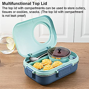 VANDHOME Bento Lunch Box Stainless Steel with Utennsil & Bag - 3 Compartment 37oz Compact Lunch Containers, BPA-Free, Dishwasher Freezer Safe - Blue