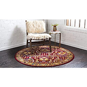 Unique Loom District Collection Farmhouse, Rustic, Border, Geometric Area Rug, 5' 0" x 5' 0", Red/Beige