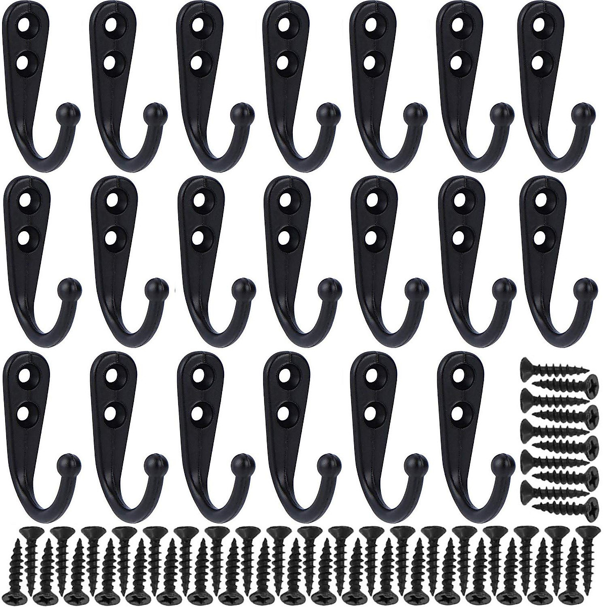 Onwon 20 Pieces Wall Mounted Hooks with 50 Pieces Screws, Vintage Style Robe Hooks Single Coat Hanger Coat Hooks (Black)