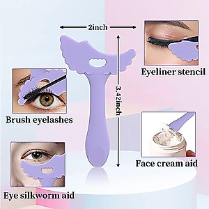FEBSNOW Eyeliner Stencils 4pcs Multifunction Eye Make Up Aid Tool Silicone Eyeshadow Shield Guard with 4 Mascara Brushes Easy to Use Make Up tools(Purple)