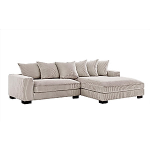 Container Furniture Direct Luxe Oversized Two-Piece Sectional Couches for Living Room, 102.4-Inch L Shaped Sofa with Chaise, Upholstered with Corduroy Fabric, Ivory - Right Facing