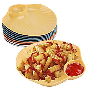 ZOOFOX Set of 10 Chips and Dip Plates, Plastic Divided Snack Plate for Dip, Appetizers, Snacks, Veggies, Chips, Two Compartment Serving Tray Set for Party, Festival and More