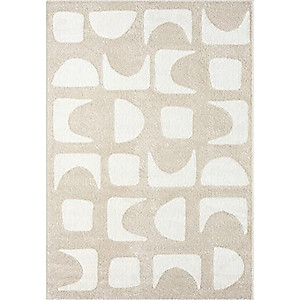Abani Nuevo Collection Area Rug - Modern Geometric Beige/Cream Design - 5'3" x 7'6" - Easy to Clean - Durable for Kids & Pets - Non-Shedding - Medium Pile - Soft Feel - for Living Room Bedroom Office