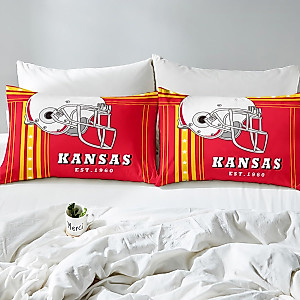 Erosebridal American Football City Duvet Cover Football Sports Game Full Bedding Set with 2 Pillowcases, American Football Helmet Comforter Cover Teen Boys Football Bedroom Decor, Yellow Red (Kansas)