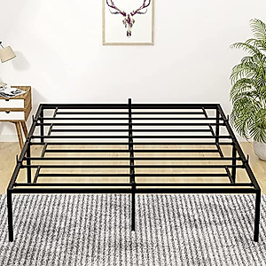 Full Metal Platform Bed Frame No Box Spring Needed Heavy Duty Steel Slat with Storage Easy Assembly, Black