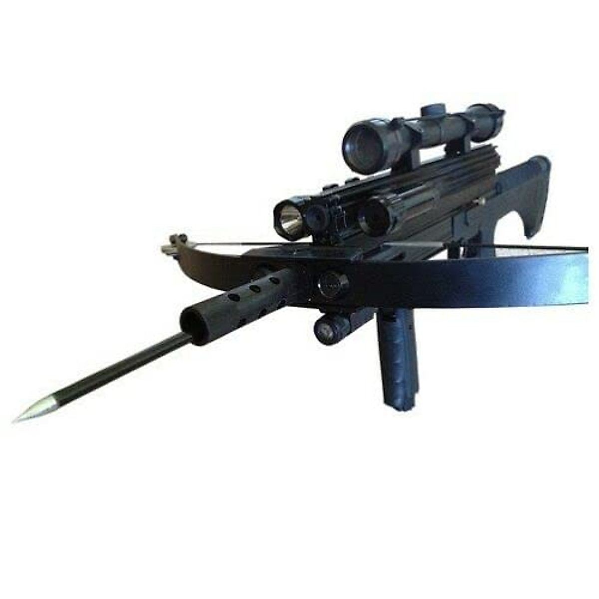 80lbs Steel Ball WT4 Repeating Crossbow with Tactical Package. Includes a Flashlight, Scope and red Beam Aimer.