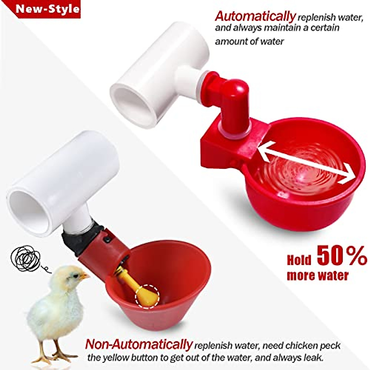 letsFix Chicken Water Cups for PVC with Tee, Automatic Waterer Kit for Poultry, DIY PVC Water Feeder for Chicken/Duck/Quail/Turkey, Chicken Waterer [8 Pack]