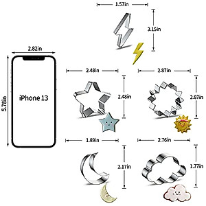 CookDaoMo Weather Shapes Cookie Cutters Set of 10 Pcs,Stainless Steel Cookie Cutters Molds Lightning,Star,Sun,Moon,Cumulus Cloud,Meteor,Cloud,Snowflake,Rainbow,Water Drop Pattern