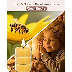 Ashlux Unscented Beeswax Tealight Candles 20 Pack, 4 Hours Long Burning Handmade Yellow Tea Lights Candles, Clear Cup Smokeless Beeswax Candles for Wedding, Party, Centerpiece & Home Decor