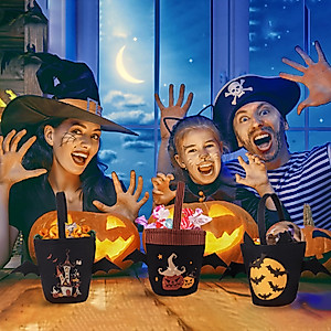 IDEA FAMILY Halloween Candy Trick or Treat Goodie Bags Kids Bat Bucket Basket with Handle Large Reusable Multipurpose Canvas Tote Bag Halloween Gifts Party Favors Supplies for Kids,Black