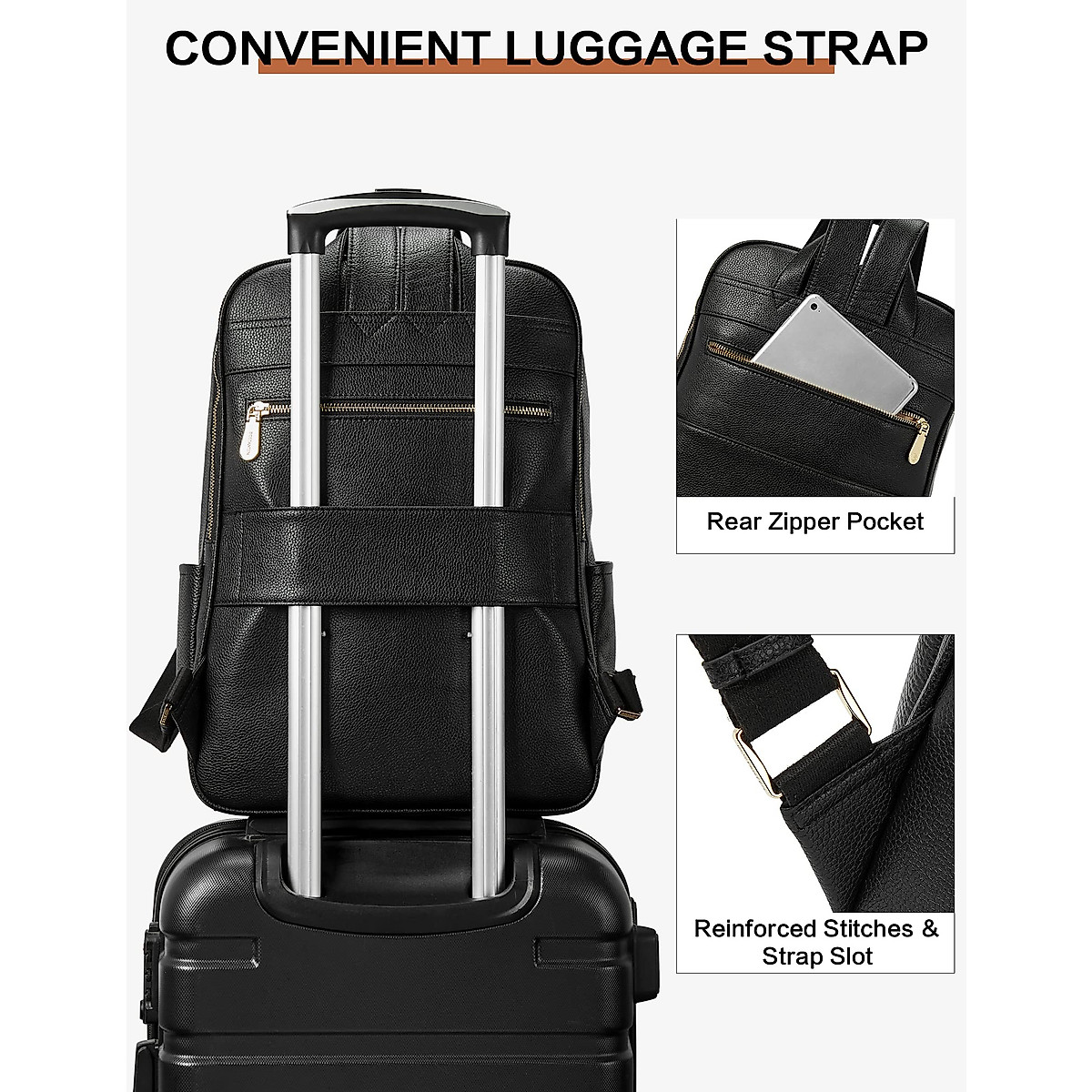 BOSTANTEN Genuine Leather 15.6 inch Laptop Backpack Purse for Women College Casual Backpack Travel Bag Daypack