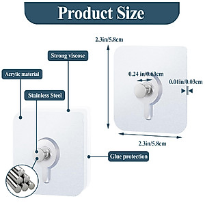20 Pack Heavy Duty Drill Free Adhesive Hooks for Hanging, No-Trace Sticker Wall Frame Picture Hangers Without Nails, Transparent Stick on Hooks with Waterproof and Oilproof for Kitchen, Bathroom