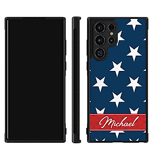 Red White Blue Stars Personalized Black Rubber Phone Case Compatible With Samsung Galaxy S25 S25+ S25 Ultra S24 S24+ S24 Ultra S24FE, S23 FE S23+ Ultra S22 S22+