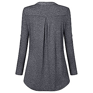 Bulotus Women's Zip Front Long Sleeve Loose Fit Tunic Blouse Casual Top,Grey,Large