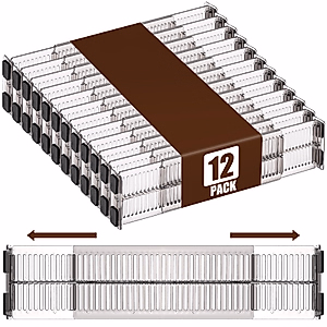 Marsui 12 Pcs Plastic Expandable Drawer Dividers 3.2" High Expandable from 10.8-20'' Adjustable Drawer Organizers for Clothes, Expandable Dresser Separators for Bedroom Kitchen Office, Clear Black