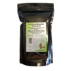 Castaway Organics Worm Food for All Composting Worms, Bait Worms, Red Wigglers, Nightcrawlers (Resealable 2.2 Pounds)