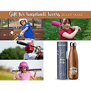 Onebttl Baseball Gifts for Boys and Girls, 17oz Stainless Steel Water Bottle, Wooden - Baseball is My Favourite Season