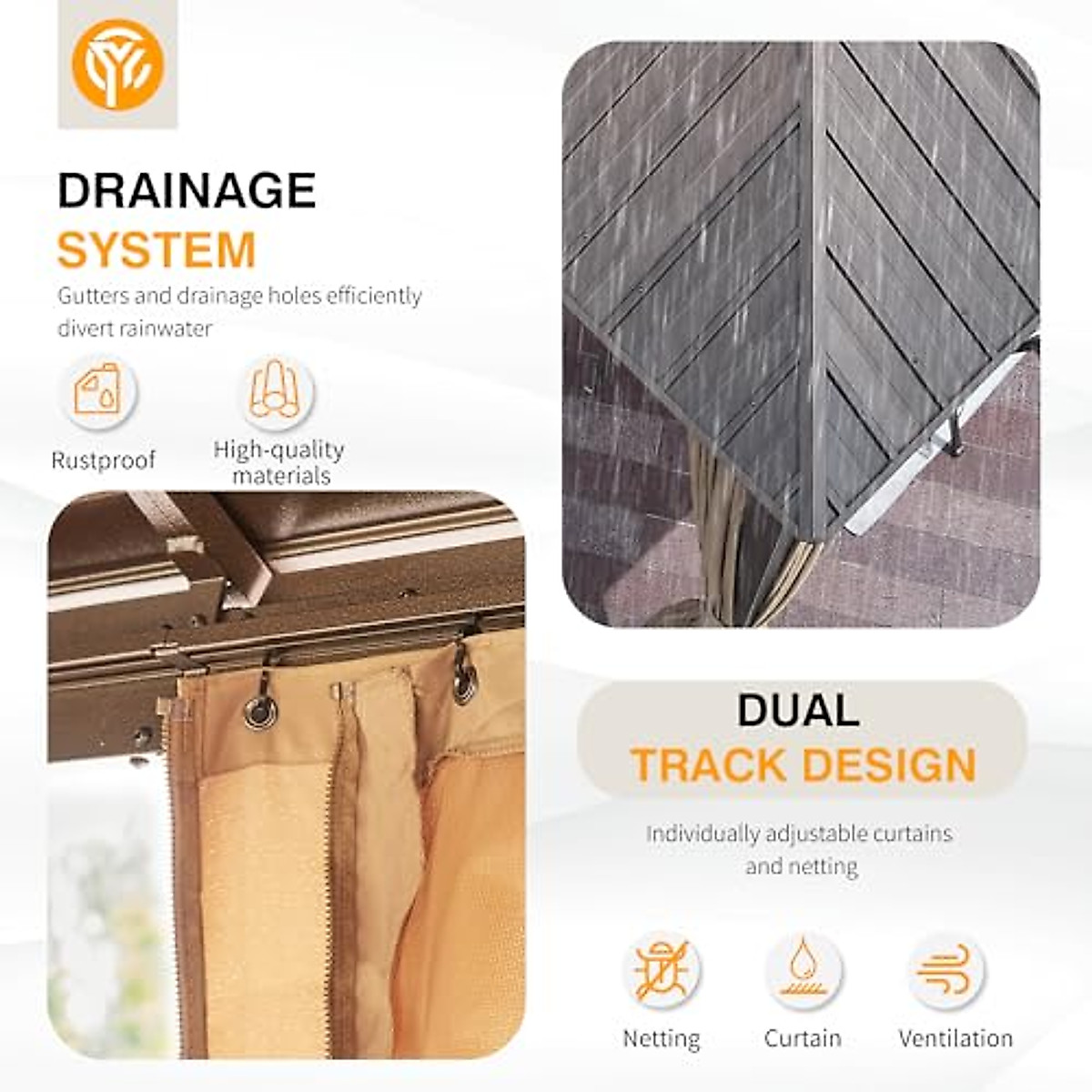 YOLENY 12' X 20' Hardtop Gazebo, Galvanized Steel Ventilation Double Roof Aluminum Frame, Curtains and Netting Included, Outdoor Gazebo for Garden, Patio, Lawns, Parties