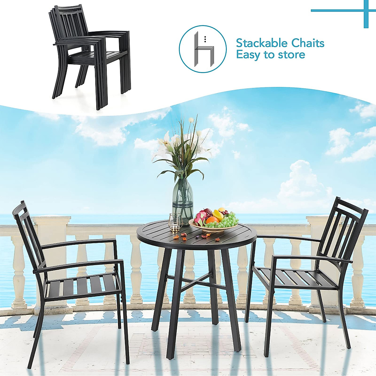 PHI VILLA Set of 2 Metal Patio Dining Chairs, Indoor/Outdoor Portable Patio Chairs, Stackable Bistro Chairs for Garden, Backyard, Lawn - Support 300 lbs