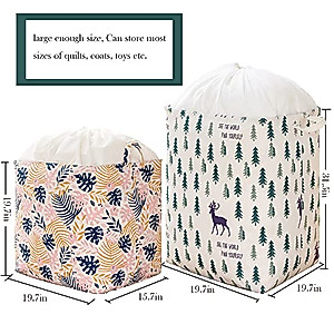 RUIBOER Clothes Storage Bag, 2 Pack Large Organizers set Cotton and linen Collection for Blankets socks dresses Comforters Bedding Clothing Pillow Reinforced Handle Thick Fabric (Bins)