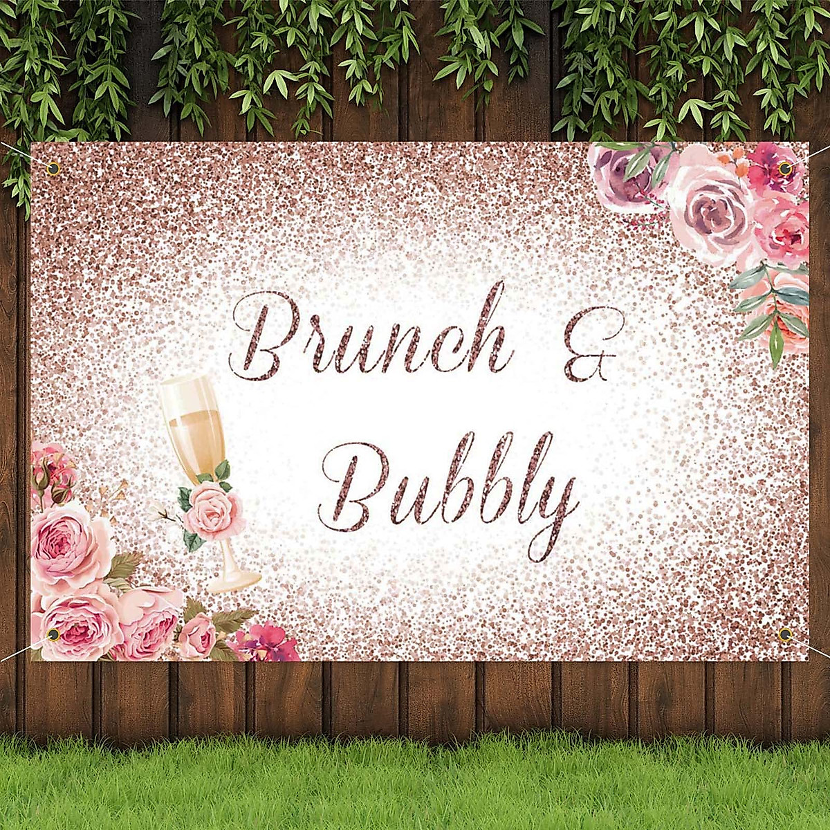 P.G Collin Brunch & Bubbly Floral Glitter Banner Backdrop Sign Bridal Wedding Shower Bachelorette Party Decorations Supplies for Women 6 x 4ft Rose Gold…,Rose Gold