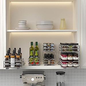 OCG Pull Out Spice Rack Organizer（6.3" W x 10.4" D） for Cabinet, Slide Out Seasoning Organizer Fits Spices, Sauces, Cans etc
