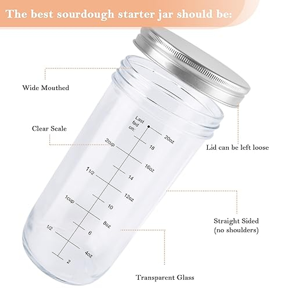NEOBELLA Sourdough Starter Kit, 24 oz Sourdough Starter Jar with Thermometer, Feeding Date Band, Scraper, Cloth Cover, and Metal Lid. Sourdough Baking
