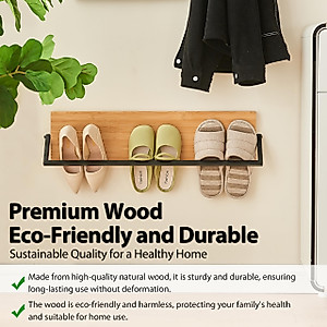 WONKAHOMES Wall Mounted Shoe Rack Scandinavian Bamboo & Metal Shoe Storage, Space-Saving Organizer for Entryway & Hallway, Fits All Shoe Sizes, Hanging Shoe Rack