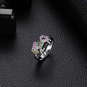 ALoveSoul Adjustable Silver Tone Little Princess Rainbow Unicorn Ring for Women Ladies Fashion Rings Gifts for Women
