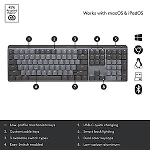 Logitech MX Mechanical Full-Size Illuminated Wireless Keyboard, Tactile Quiet, and MX Master 3S Performance Wireless Bluetooth Mouse Bundle, macOS, Windows, Linux, iOS, Android