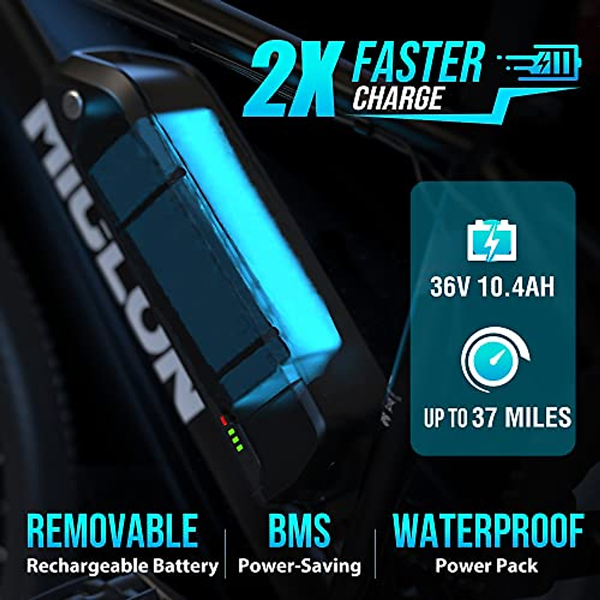 MICLON Electric Bike, Electric Bike for Adults 26'' E-Bikes 350W BAFANG Motor, 2X Faster Charge, Removable Battery, 20MPH Mountain Bike with Suspension Fork, 21 Speed Gears Bicycle LED Display - BALCK