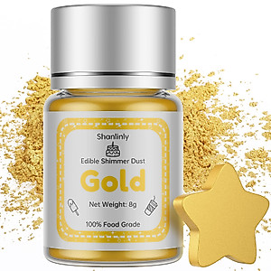 Shanlinly Gold Luster Dust Edible - 8 Grams Food Grade Edible Gold Paint Shimmer Cake Dust, Metallic Drinks Glitter Food Coloring Powder for Cake Decorating, Desserts, Chocolates, Kosher | Vegan