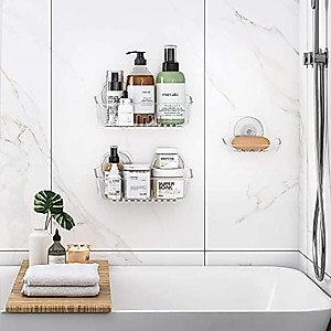 UDD Clear Shower Caddy with Soap Dish, Bathroom Shower Organizer Storage Shower Rack Wall Adhesive Shower Shelves for Dorm Bathtub, 3 Pack