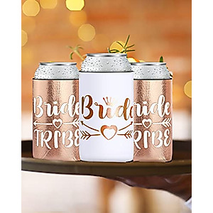 Bachelorette Party Decorations-1 White Bride Wedding Can Cooler and 10 Rose Gold Bride Tribe Can Coolers Bachelorette Party Supplies for Wedding,Bridal Shower Party, Bride Tribe Gifts (11pcs)