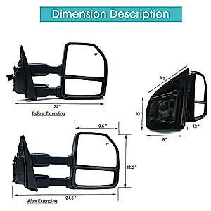 BOOLEE Towing Mirrors fit for 2017 2018 2019 2020 Ford F250 F350 F450 F550 Super Duty Turn Signal Light Temperature Sensor Heated Power Auxiliary Light Black Housing