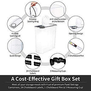 ME.FAN Cereal Storage Containers [6 Set] Airtight Food Storage Containers 2.5L(85.4oz) - Kitchen Storage Keeper with 5 Set Measuring Cups, 24 Chalkboard Labels & Pen (Black)