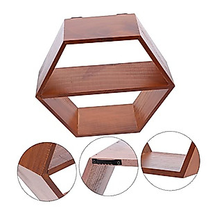 DIKACA 1pc Bookshelf Brown Farmhouse Living Hexagon Bathroom Decorative Wall-Mounted Rustic Wood Bedroom Bedside Hanging Home Useful Wall Shelves Honeycomb Wooden Hexagonal Rack Holder