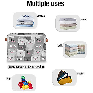 TropicalLife Foldable Storage Baskets, Cats Cube Organizer Bins with Dual Handles Nursery Closet Shelf Storage Box for Clothing, Books, Cosmetic, Toys, 15"x11"x9.5", Set of 2