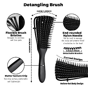 WOZUTUNT Curly Hair Brush Set for Women/Men/Kids, Detangler Brush, Wide Tooth Comb, 9 Row Nylon Bristle, Rosemary Hair Growth Oil - 4 Count (DB-black-4pcs)
