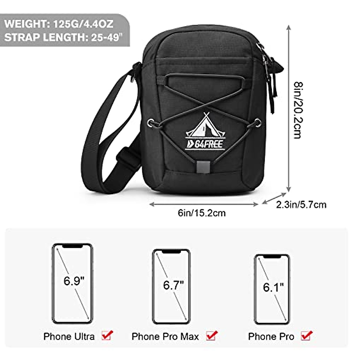 G4Free Small Crossbody Bag RFID Side Shoulder Cell Phone Bag Mini Wallet Purse For Men, Women(Black)