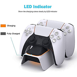 NexiGo PS5 Horizontal Stand with Controller Charger, [Minimalist Design], DualSense Charging Station with Thumb Grip Kit, Compatible with PlayStation 5 Disc & Digital Editions