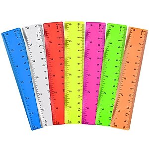 Unjoo Clear Plastic Ruler 6 Inch Straight Ruler, Bulk Assorted Colors, Shatterproof Ruler with Inches and Centimeters for School Classroom, Home, or Office (7 Pack)